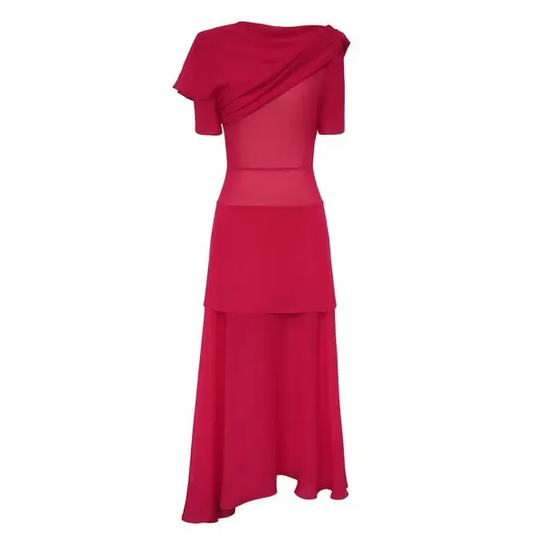 POST MERIDIEM Chiffon Asymmetrical Midi Dress