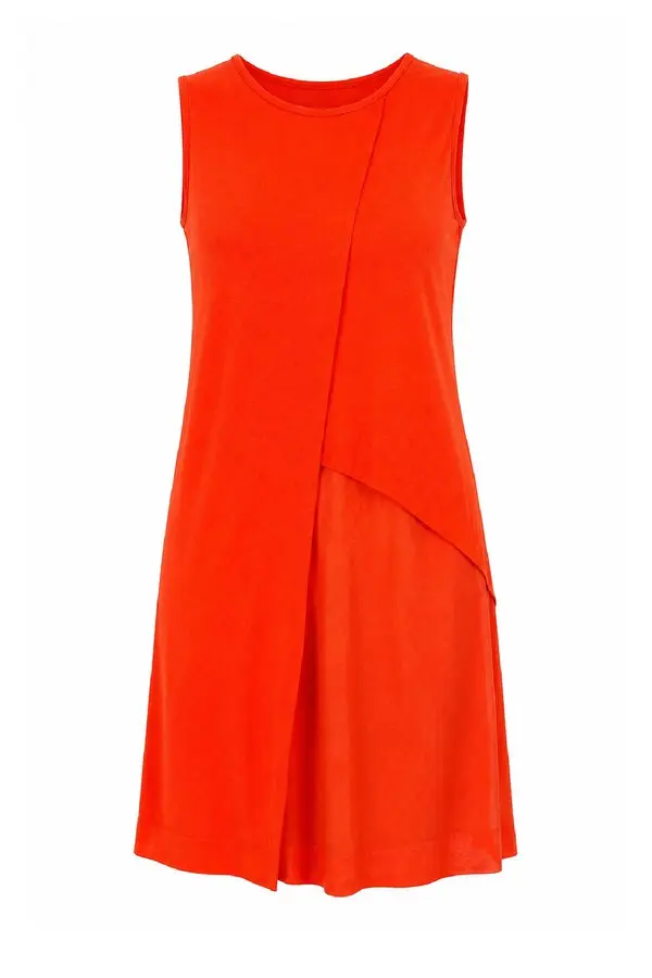 CONQUISTA Asymmetric Overlay Sleeveless Dress