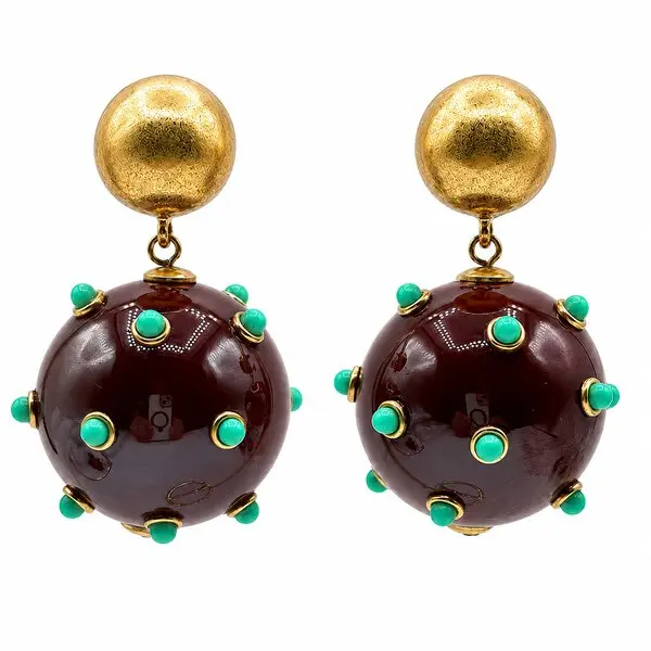 MICHAEL NASH JEWELRY Sienna Chocolate And Turquoise Studded Ball Drop Earrings - Brown