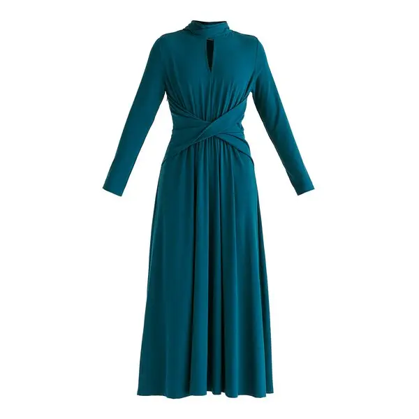 PAISIE Lyocell Jersey Midi Dress With Cross Front Waist And Convertible Scarf In Ocean - Blue