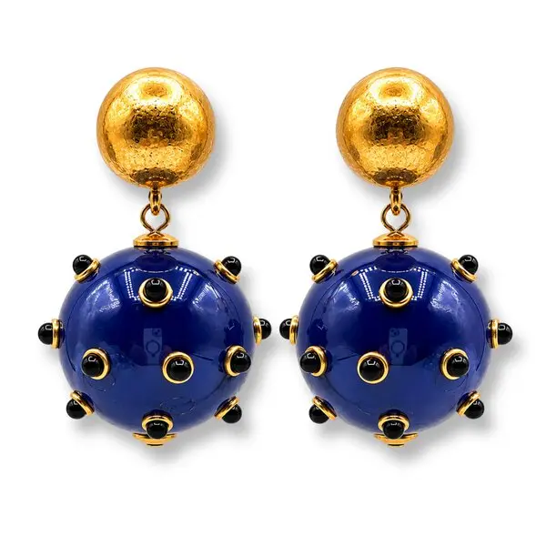 MICHAEL NASH JEWELRY Sienna Navy And Black Studded Ball Drop Earrings - Blue