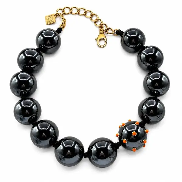 MICHAEL NASH JEWELRY Sienna Necklace With Carnelian Studded Ball - Black