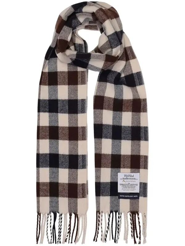 Aquascutum Macro Club Check Tasselled Scarf By - Beige