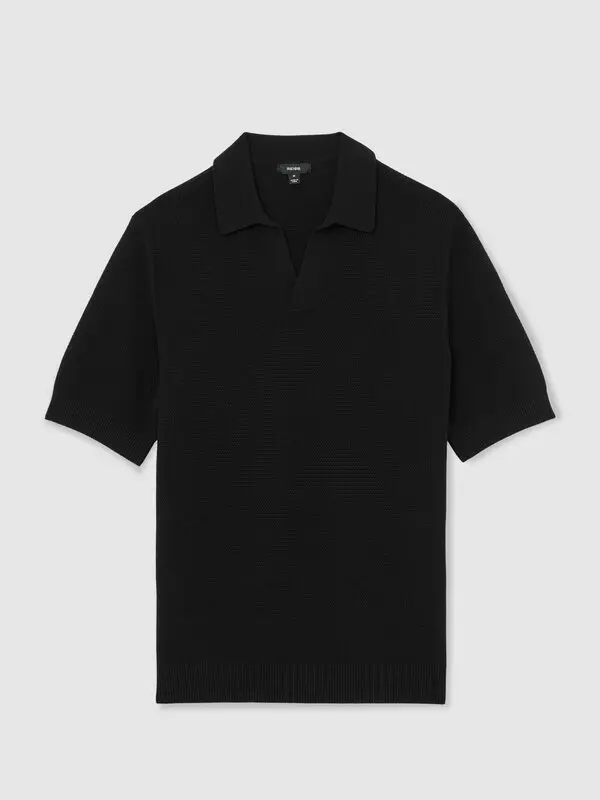 REISS Leon Cotton-blend Basket-stitch Open-collar Polo Shirt