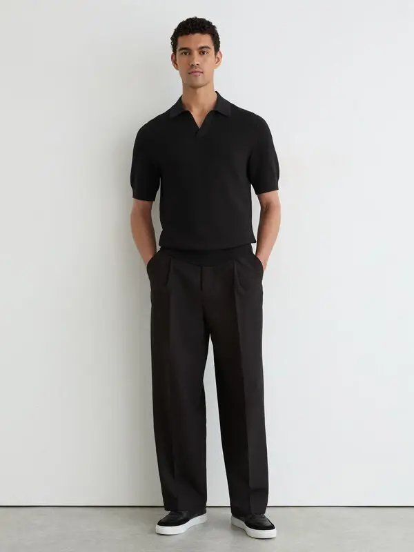 REISS Leon Cotton-blend Basket-stitch Open-collar Polo Shirt