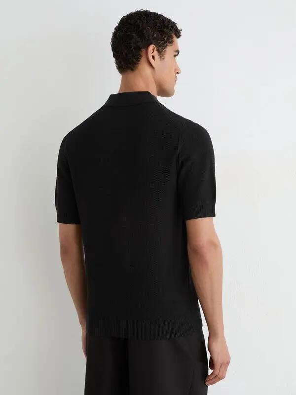 REISS Leon Cotton-blend Basket-stitch Open-collar Polo Shirt