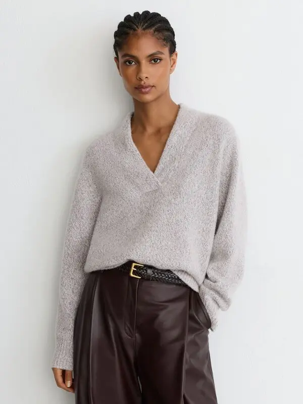 REISS Nova Cashmere-blend Bouclé V-neck Jumper
