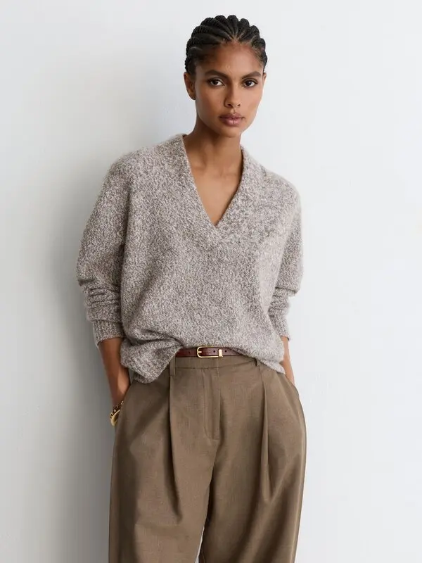 REISS Nova Cashmere-blend Bouclé V-neck Jumper - Neutral