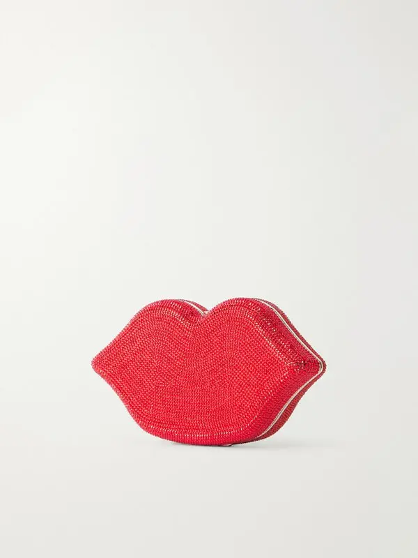Judith Leiber Hot Lips Crystal-embellished Silver-tone Clutch