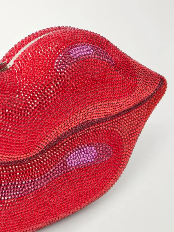 Judith Leiber Hot Lips Crystal-embellished Silver-tone Clutch