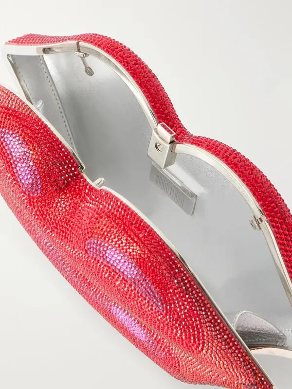 Judith Leiber Hot Lips Crystal-embellished Silver-tone Clutch
