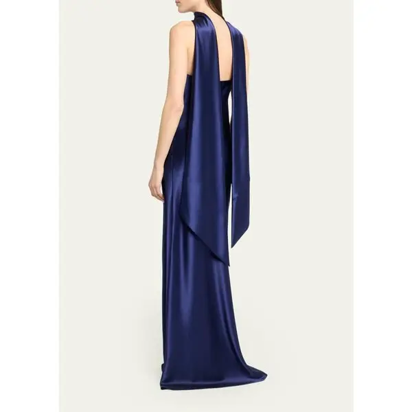 Talbot Runhof Crepe Satin Sleeveless Halter Gown