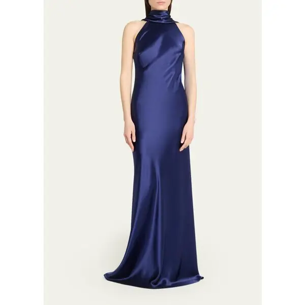 Talbot Runhof Crepe Satin Sleeveless Halter Gown