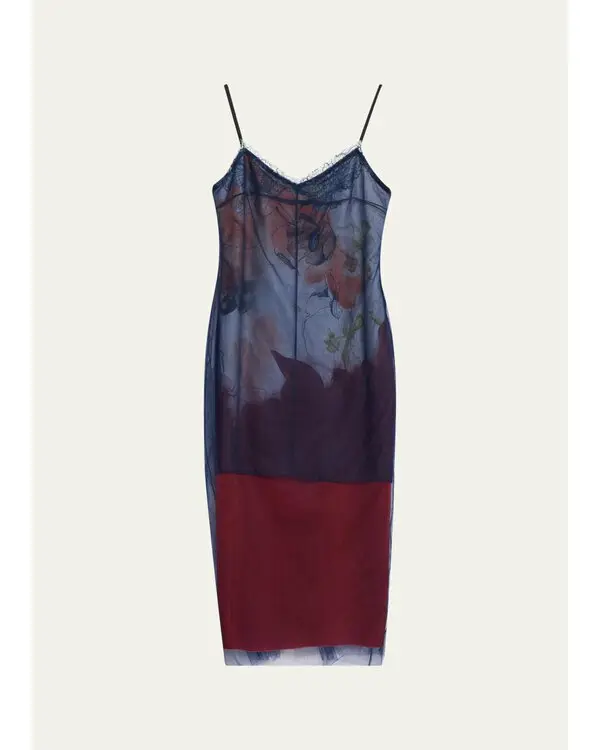 JASON WU Shadow Floral Layered Midi Dress - Plaster