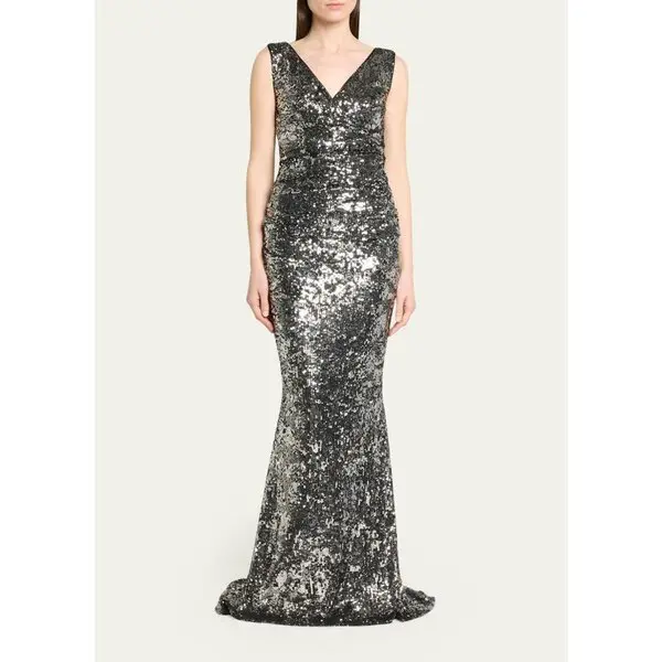 Talbot Runhof Sequined V-neck Sleeveless Mermaid Gown - Bronze