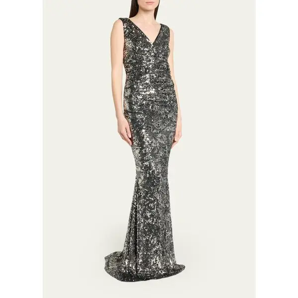 Talbot Runhof Sequined V-neck Sleeveless Mermaid Gown - Bronze