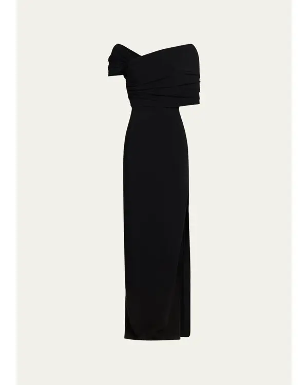 Oscar De La Renta Asymmetric Draped Off-the-shoulder Column Gown - Black