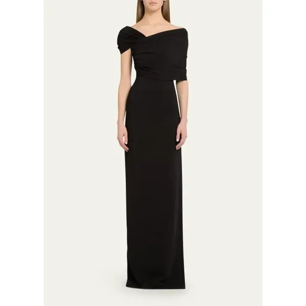 Oscar De La Renta Asymmetric Draped Off-the-shoulder Column Gown