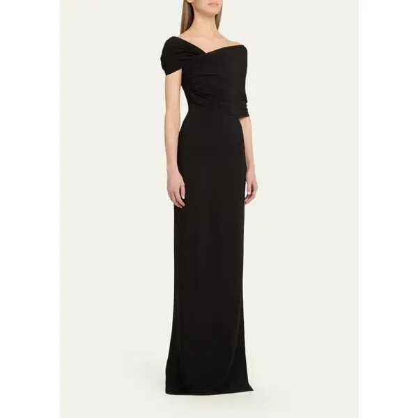 Oscar De La Renta Asymmetric Draped Off-the-shoulder Column Gown