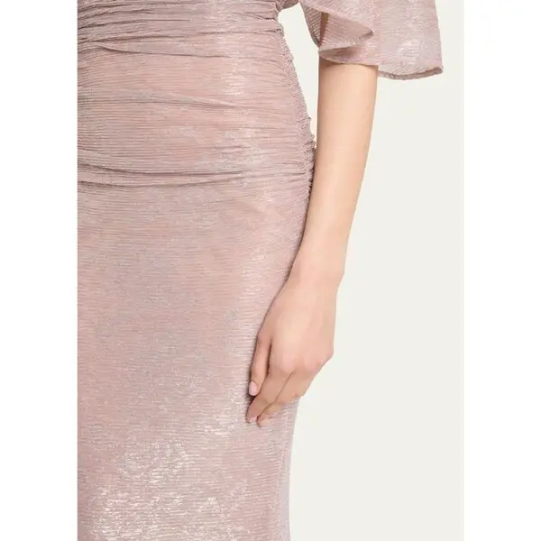 Talbot Runhof Floral Metallic Draped V-neck Gown