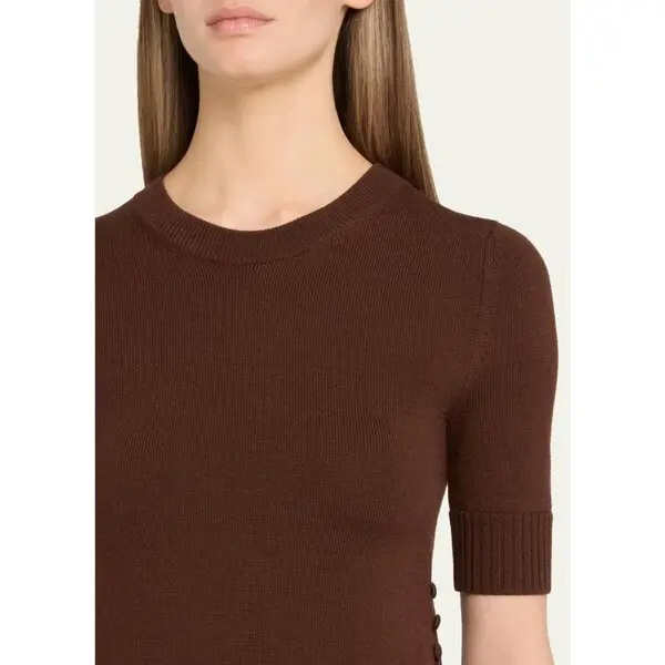 Oscar De La Renta Short-sleeve Button-side Crewneck Sweater - Ivory