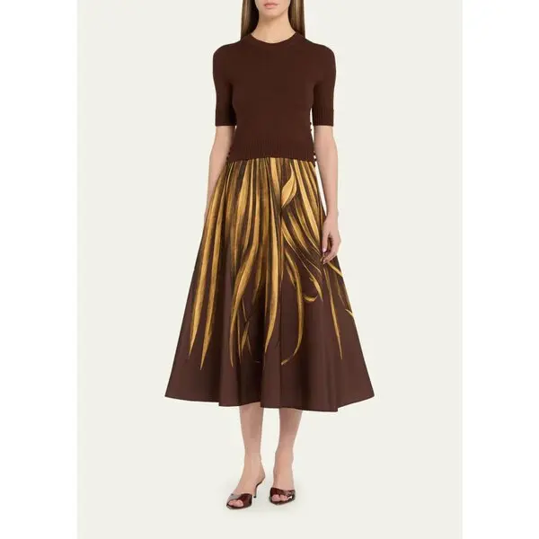 Oscar De La Renta Palm-print Faille Midi Skirt