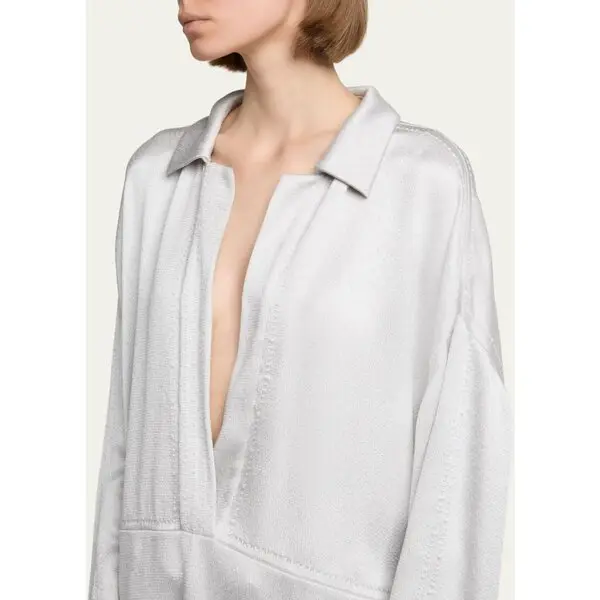 Giorgio Armani Hammered Satin Plunging Collared Shirt