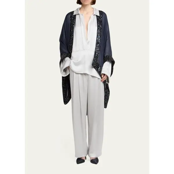 Giorgio Armani Hammered Satin Plunging Collared Shirt