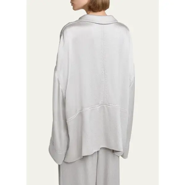 Giorgio Armani Hammered Satin Plunging Collared Shirt