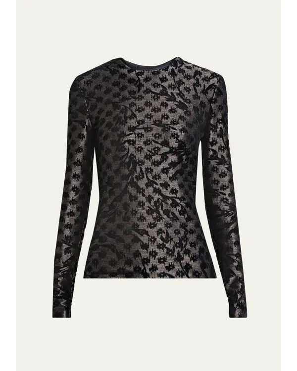 Giorgio Armani Floral Metallic Burnout Long-sleeve Top