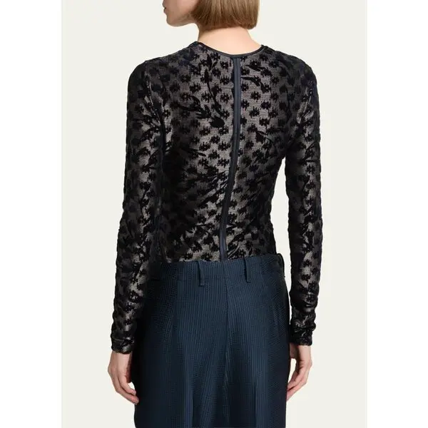 Giorgio Armani Floral Metallic Burnout Long-sleeve Top
