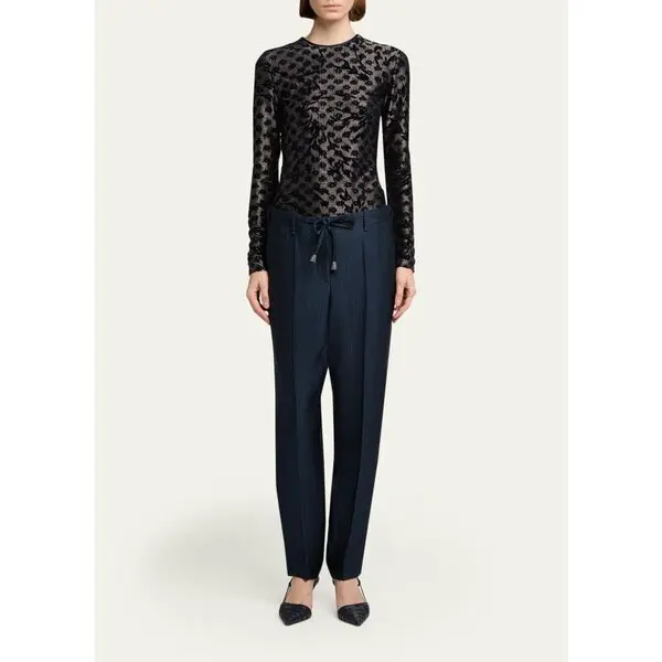 Giorgio Armani Floral Metallic Burnout Long-sleeve Top