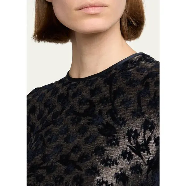 Giorgio Armani Floral Metallic Burnout Long-sleeve Top