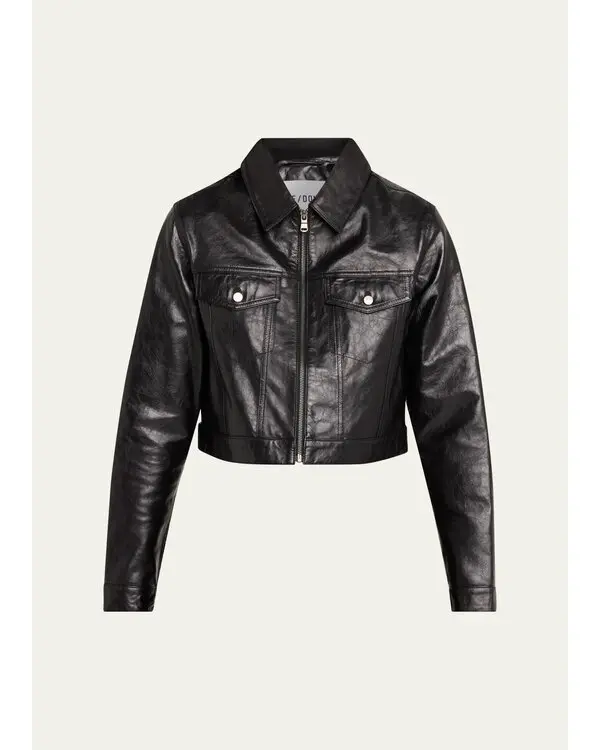 RE/DONE Leather Crop Trucker Jacket - Black