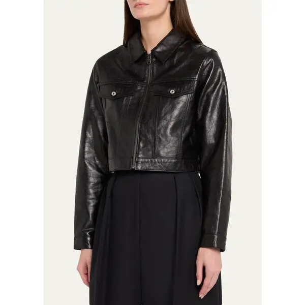 RE/DONE Leather Crop Trucker Jacket - Black