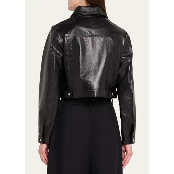 RE/DONE Leather Crop Trucker Jacket - Black
