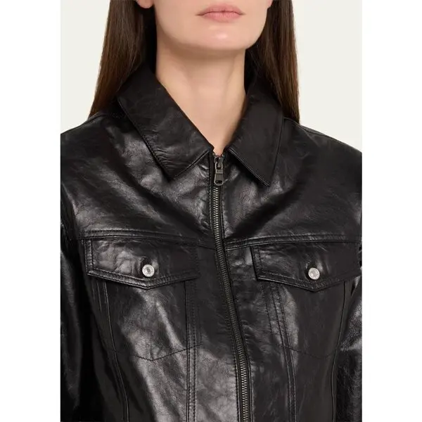 RE/DONE Leather Crop Trucker Jacket - Black