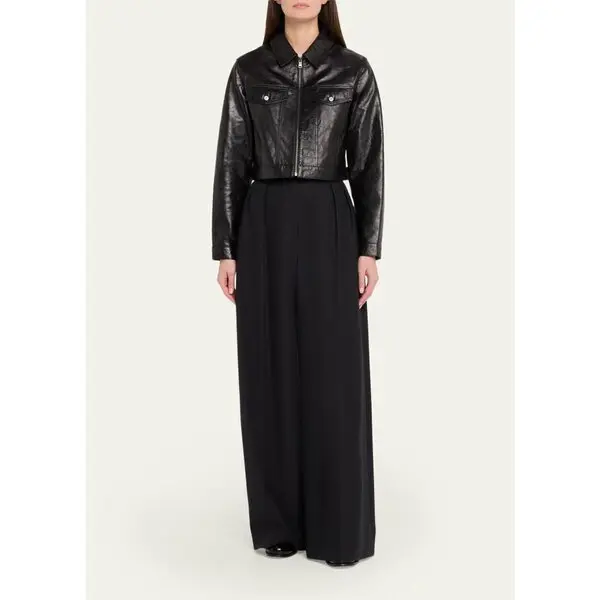 RE/DONE Leather Crop Trucker Jacket - Black