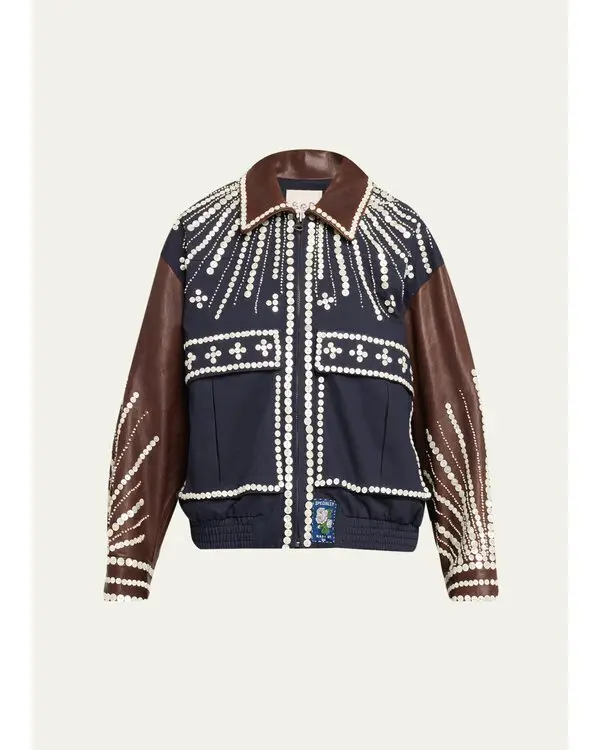 Sea Georgie Embellished Mixed-media Bomber Jacket - Navy