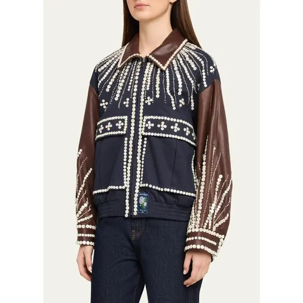 Sea Georgie Embellished Mixed-media Bomber Jacket