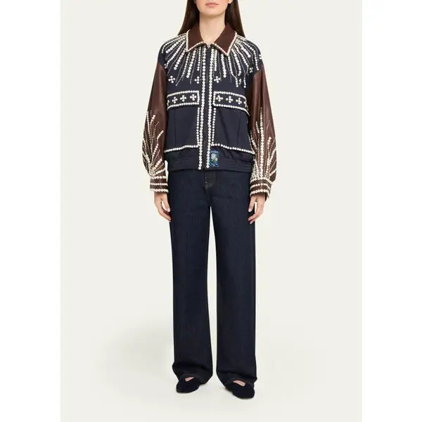 Sea Georgie Embellished Mixed-media Bomber Jacket