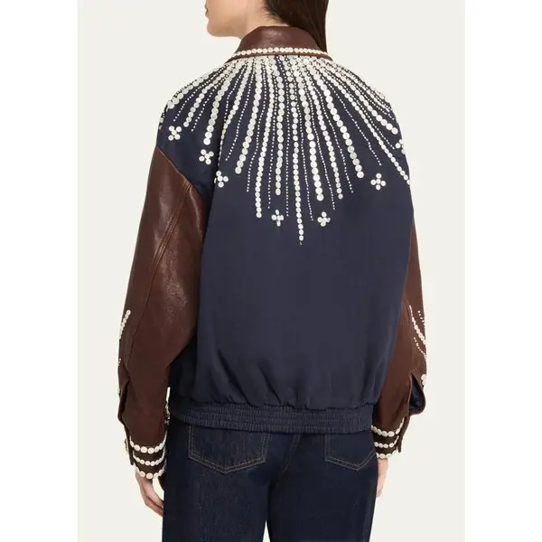 Sea Georgie Embellished Mixed-media Bomber Jacket