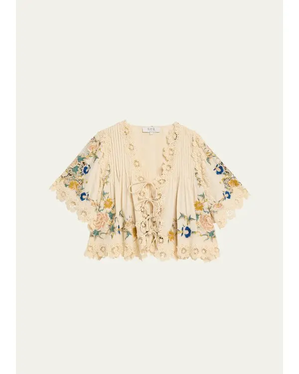 Sea Adonna Embroidered Tie-front Top
