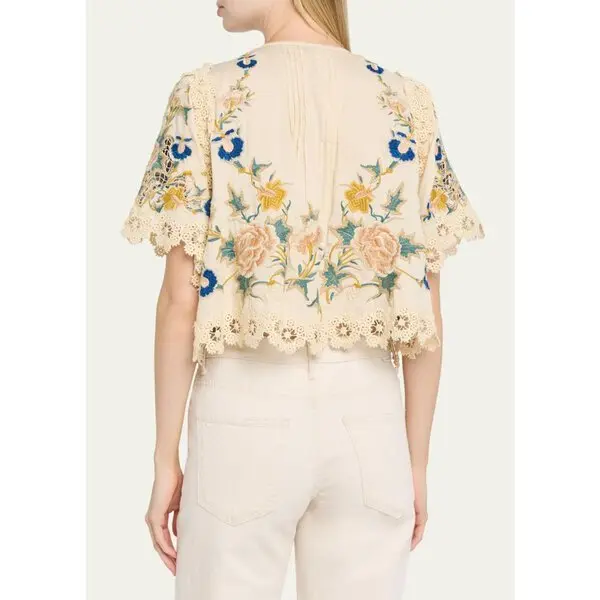 Sea Adonna Embroidered Tie-front Top