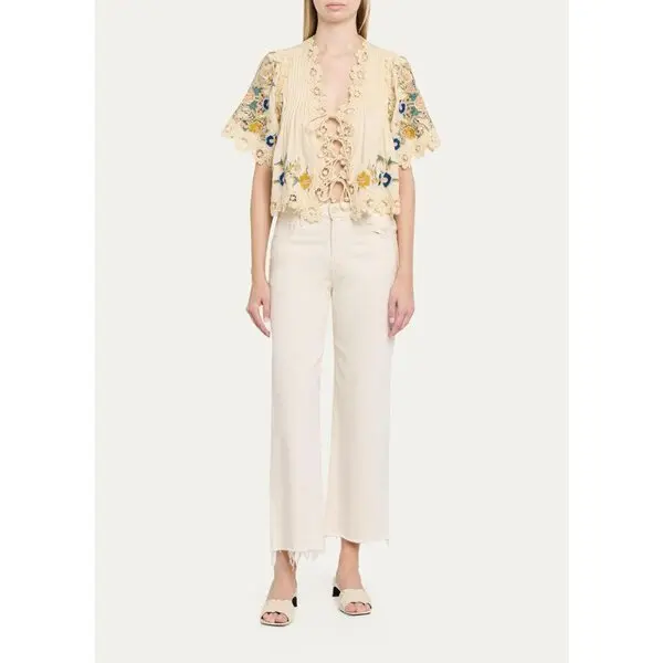 Sea Adonna Embroidered Tie-front Top