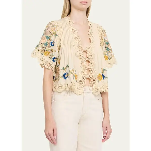 Sea Adonna Embroidered Tie-front Top