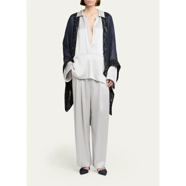 Giorgio Armani Hammered Satin Pleated Straight-leg Trousers