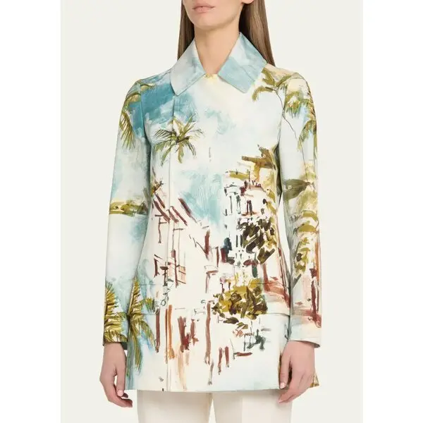 Oscar De La Renta Long-sleeve Landscape-print Double-breasted Jacket