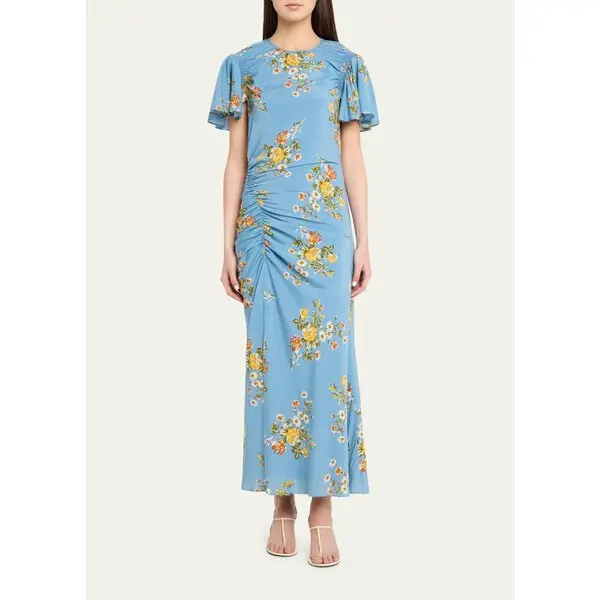 Veronica Beard Huntleigh Floral Midi Dress - Blue River