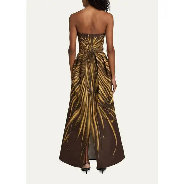 Oscar De La Renta Palm Faille Sleeveless Bustier Gown